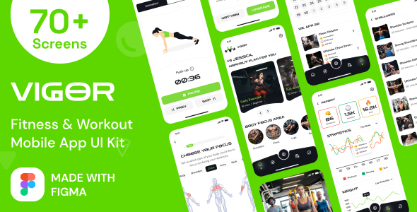 Fitness & Gym Workout Mobile App Figma UI Kit - Vigor Health by The_Krishna